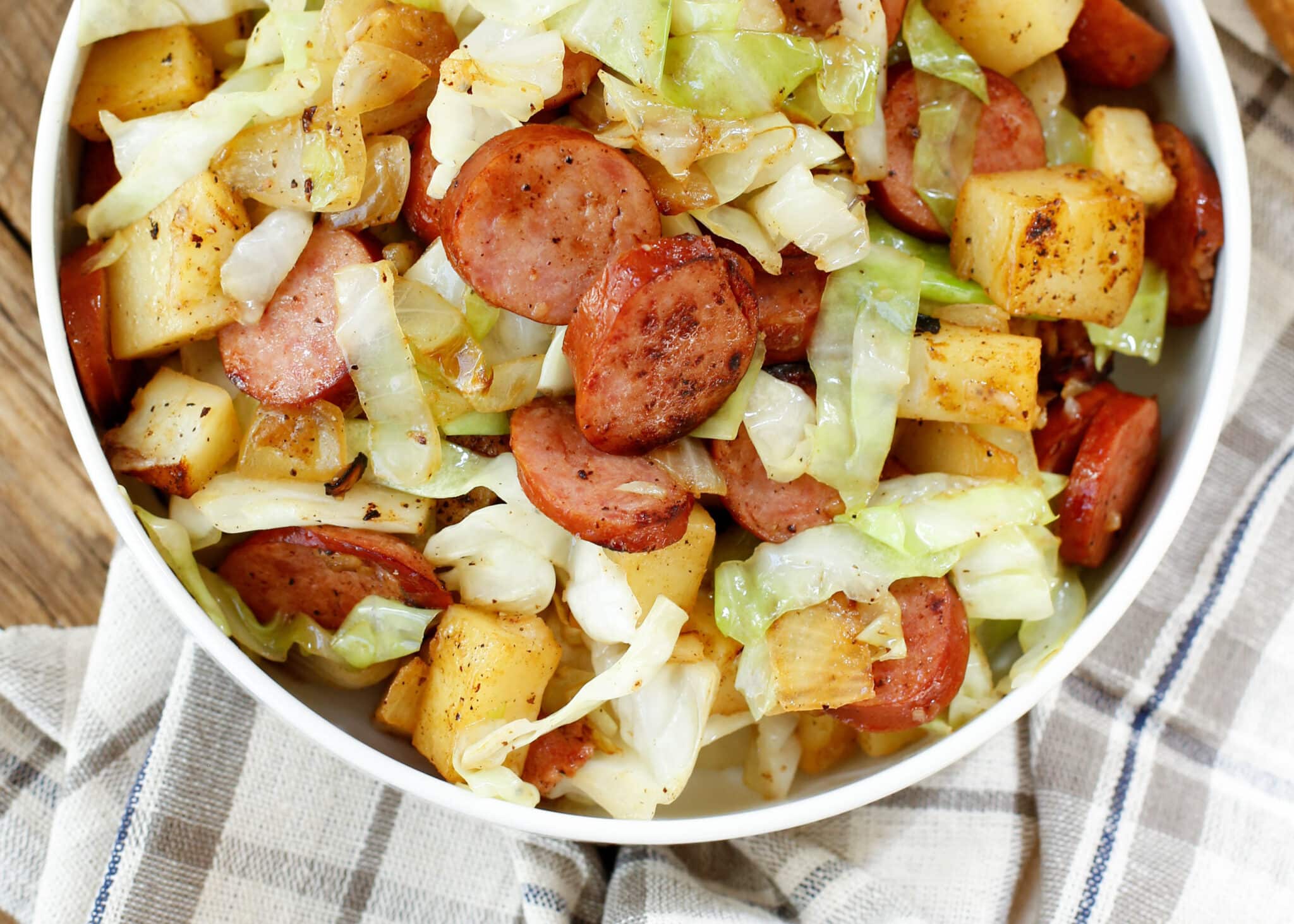 {20 Minute} Kielbasa Cabbage Potato Skillet - Barefeet in the Kitchen