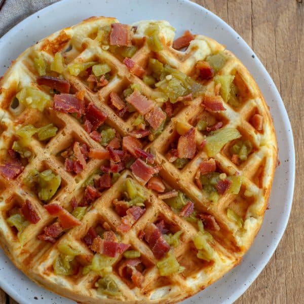 Cheddar Bacon Green Chile Waffles - Barefeet in the Kitchen