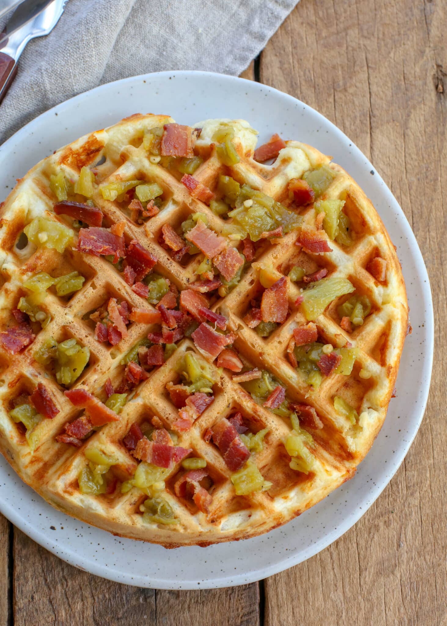 Cheddar Bacon Green Chile Waffles - Barefeet in the Kitchen