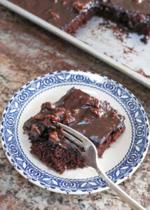 Texas Sheet Cake a.k.a. Best Chocolate Cake Ever - Barefeet in the Kitchen