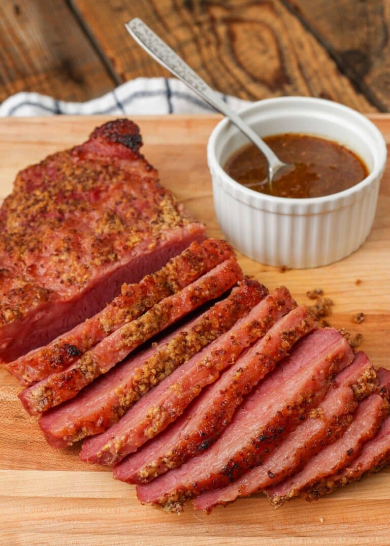 Baked Corned Beef with Honey Mustard Glaze - Barefeet in the Kitchen