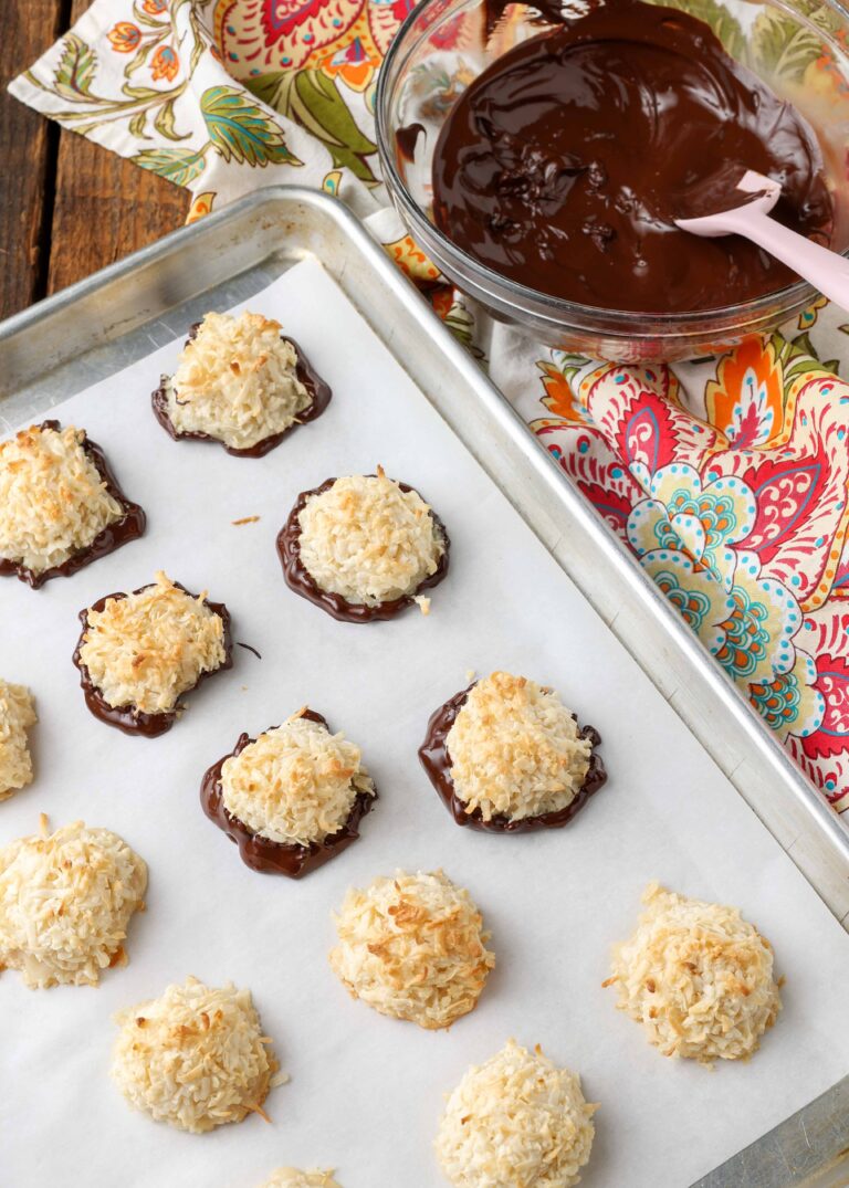 Chocolate Dipped Coconut Macaroons - Barefeet in the Kitchen